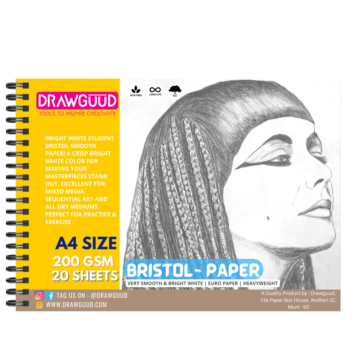 DRAWGUUD 200 GSM BRISTOL PAPER , WIRO BOOK | SMOOTH SURFACE – DRAWGUUD ...